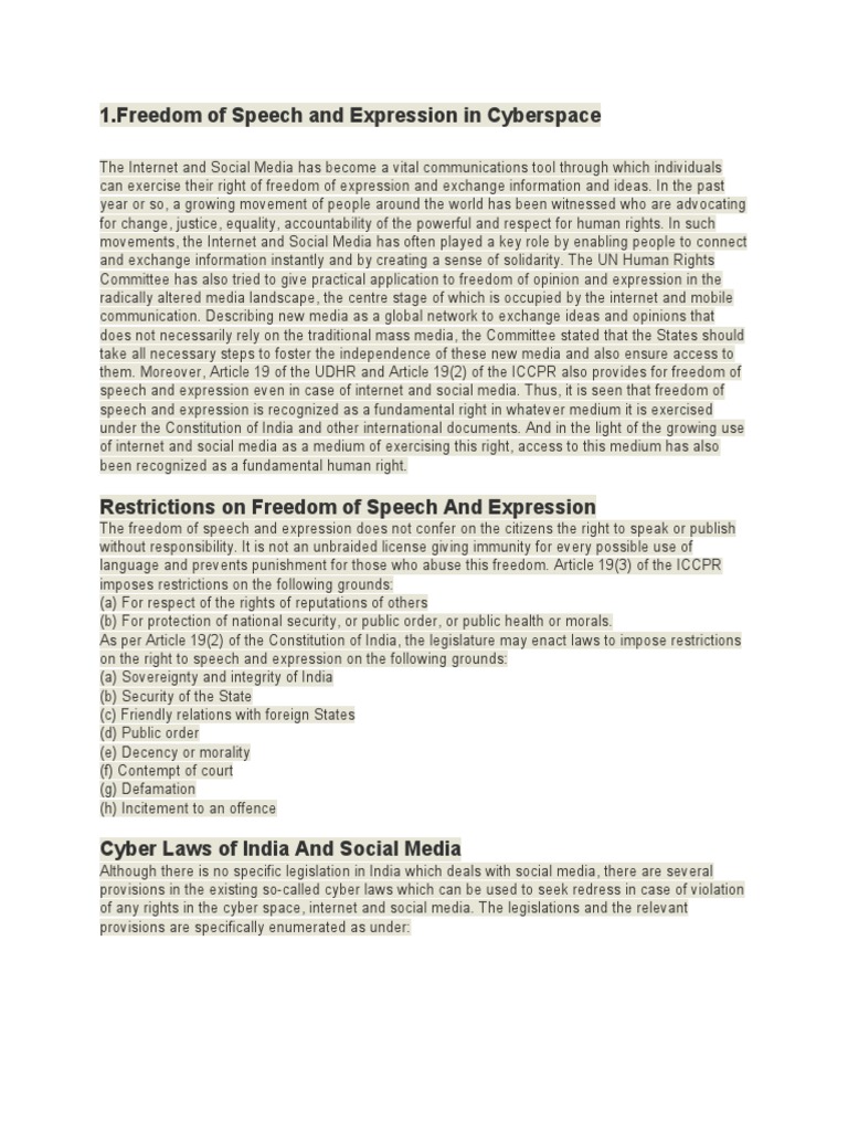 Eedom of Speech and Expression in Cyberspace | PDF | Privacy | Security