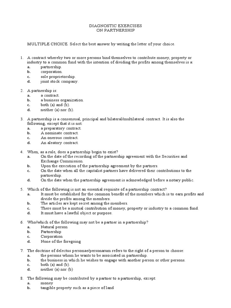 Partnership Diagnostic Exercises | PDF | Partnership | Assignment (Law)