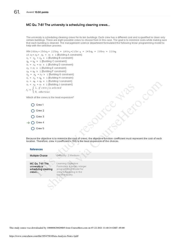 Minimizing Cleaning Crew Costs Through Linear Programming: A Case Study ...