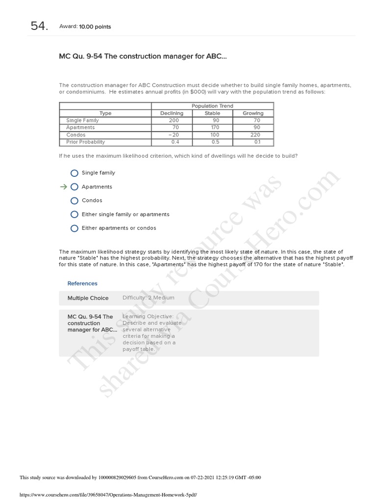 Operations Management Homework 42 | PDF | Condominium | Mathematical ...