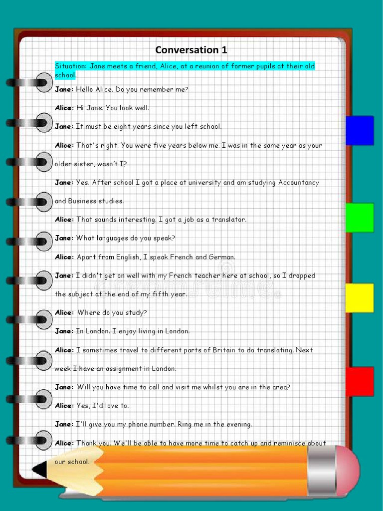 Conversation 1: Situation: Jane Meets A Friend, Alice, at A Reunion of ...