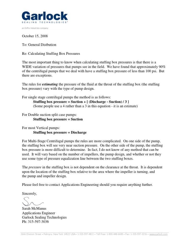 Calculating Stuffing Box Pressures | PDF | Pump | Pressure