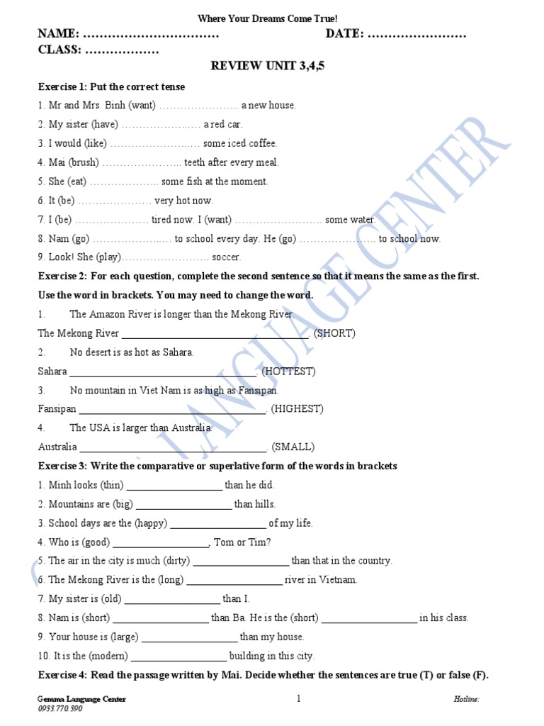 NAME: DATE: CLASS: Review Unit 3,4,5 | PDF