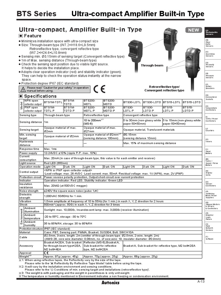 BTS30-LDTL Proximity Sensor Datasheet | PDF | Bipolar Junction ...