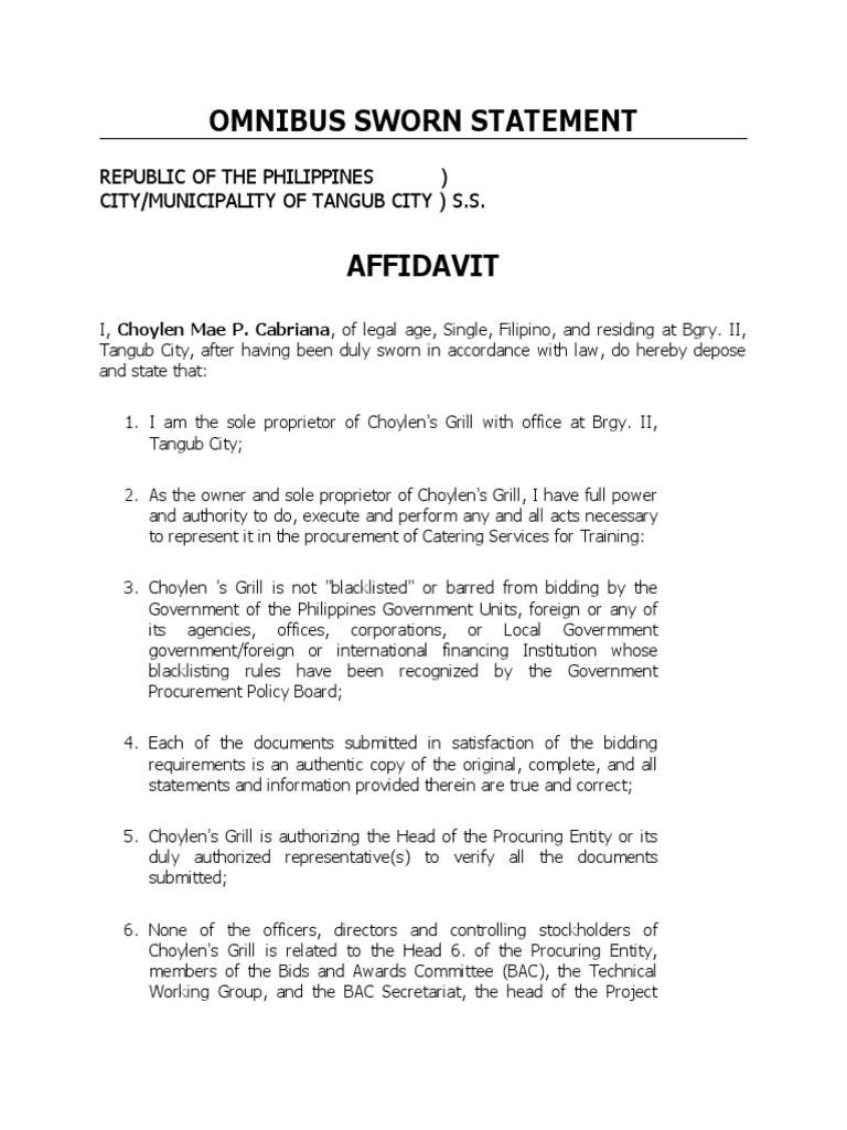 Omnibus Sworn Statement - Choylens | PDF | Justice | Crime & Violence