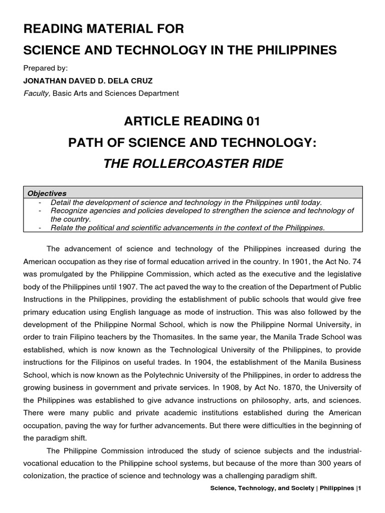 GEC 7 STS Readings On Science and Technology in The Philippines | PDF | Science | Science Education