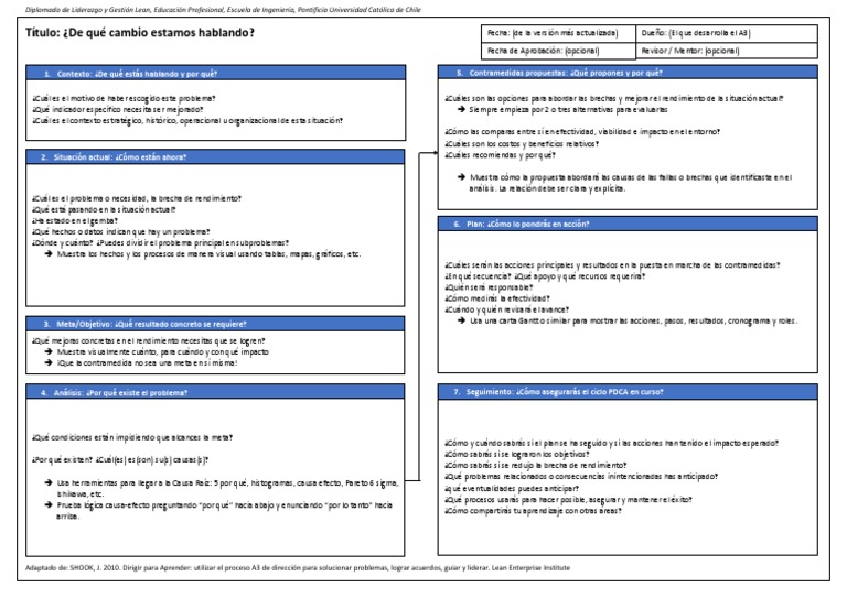 Guía para Elaborar un A3 Lean | PDF | Cognición