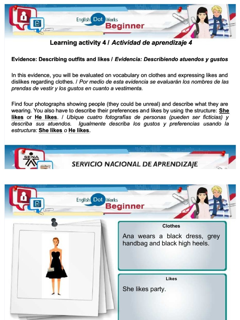 Learning activity 4 - Describing outfits and likes | PDF | Clothing ...