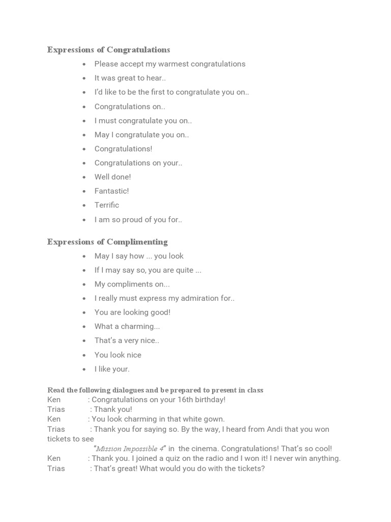 Latihan Congratulation and Compliment | PDF | Career & Growth