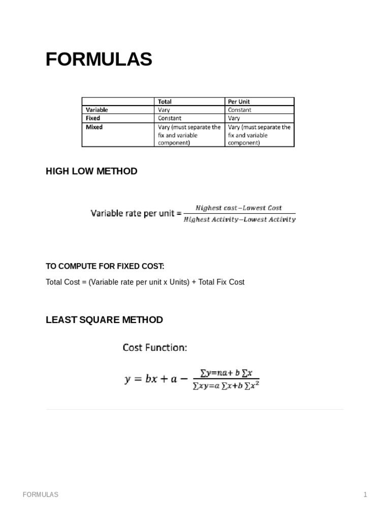 Formulas: High Low Method | PDF | Technology & Engineering