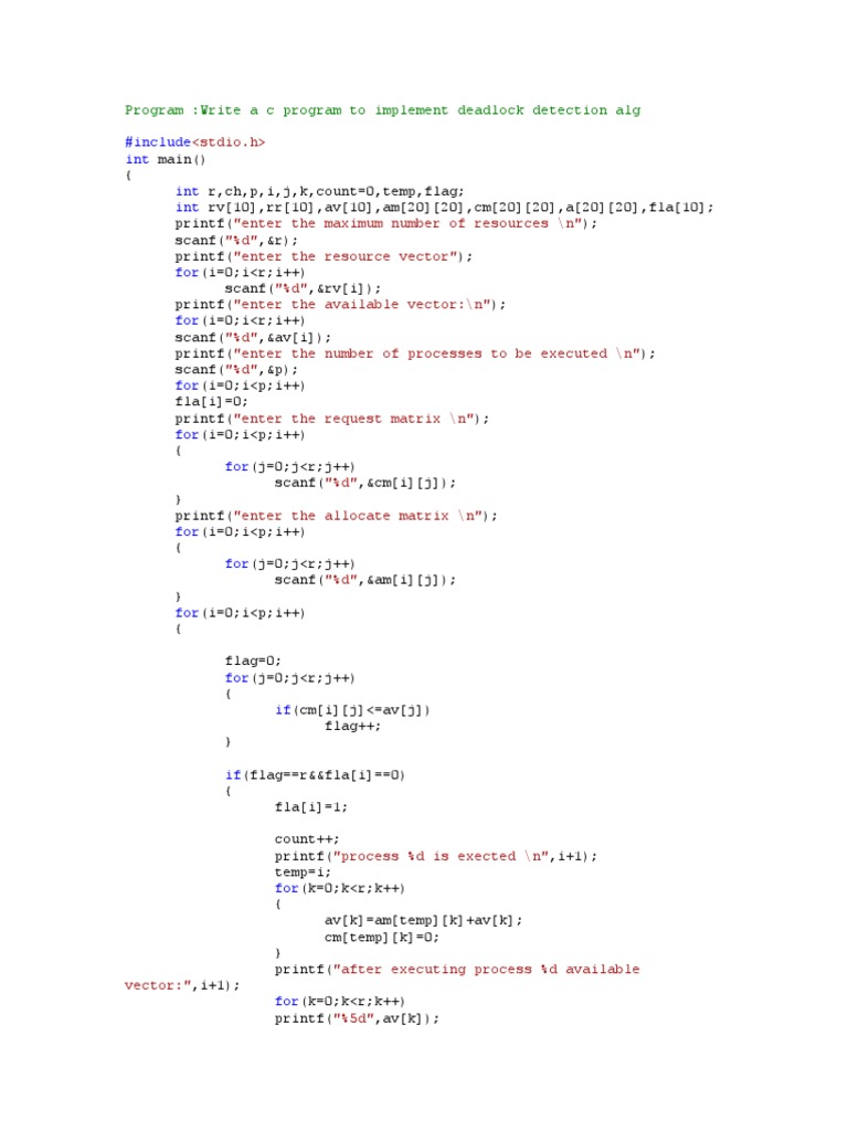 #Include Int Int Int: Program:Write A C Program To Implement Deadlock Detection Alg | PDF ...