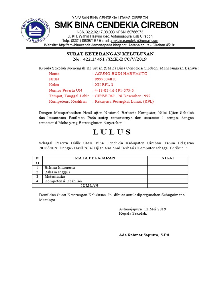 SURAT KELULUSAN Ok | PDF
