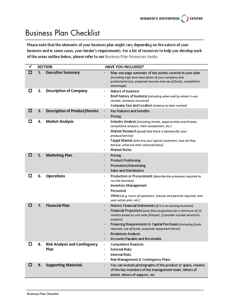 Business Plan Checklist: Section Have You Included? 1. Executive ...