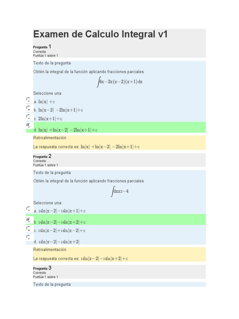 Calculo Integral v1 Cuestionario, Examen 1 - Uveg | PDF
