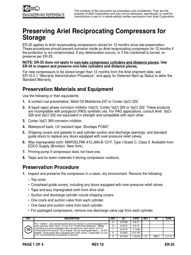 Preserving Ariel Reciprocating Compressors For Storage: Preservation ...