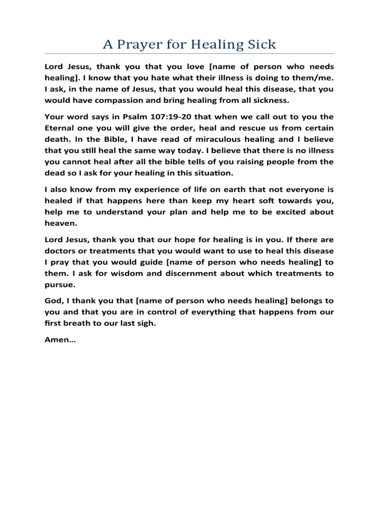 A Prayer For Healing Sick | PDF | Faith Healing | Prayer