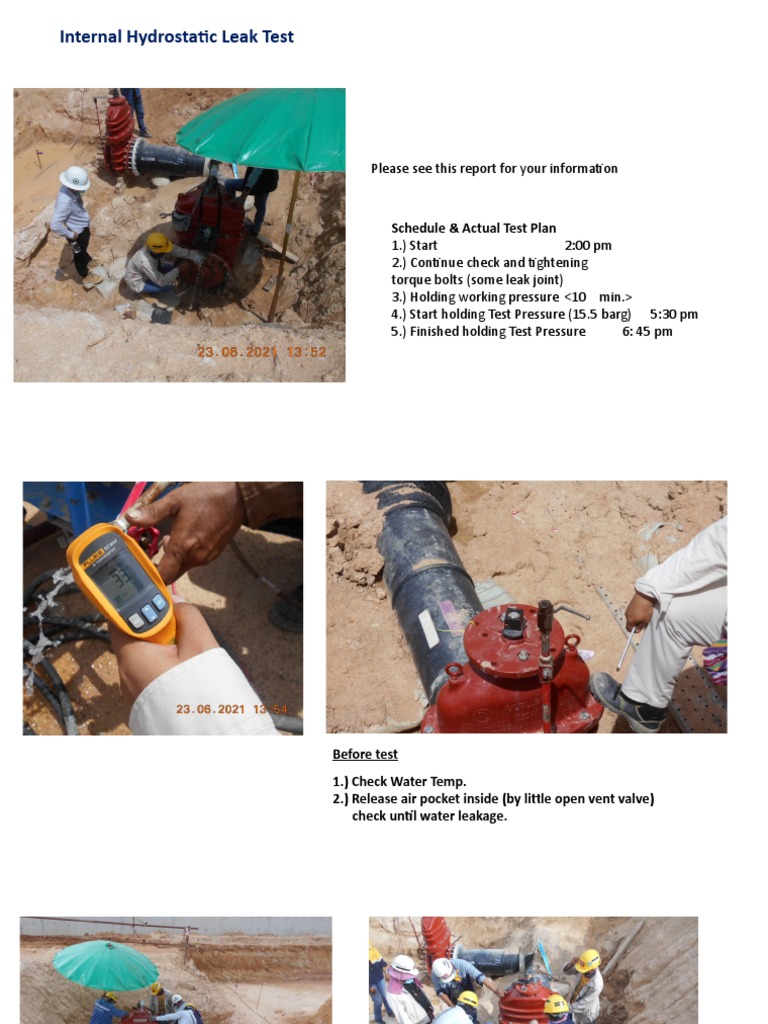 Internal Hydrostatic Leak Test: Schedule & Actual Test Plan | PDF ...