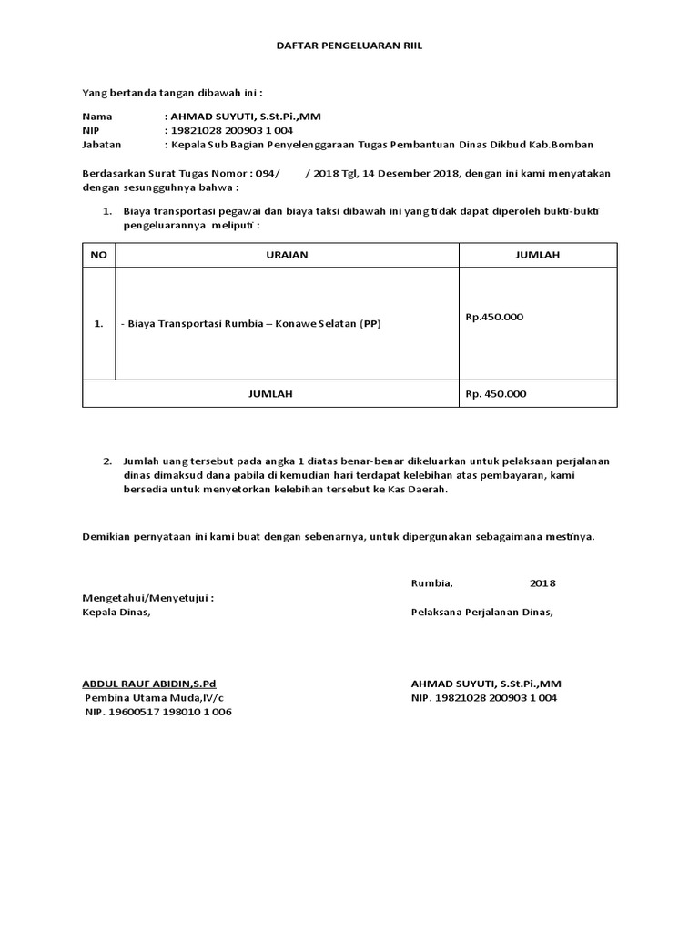 Daftar Pengeluaran Riil | PDF