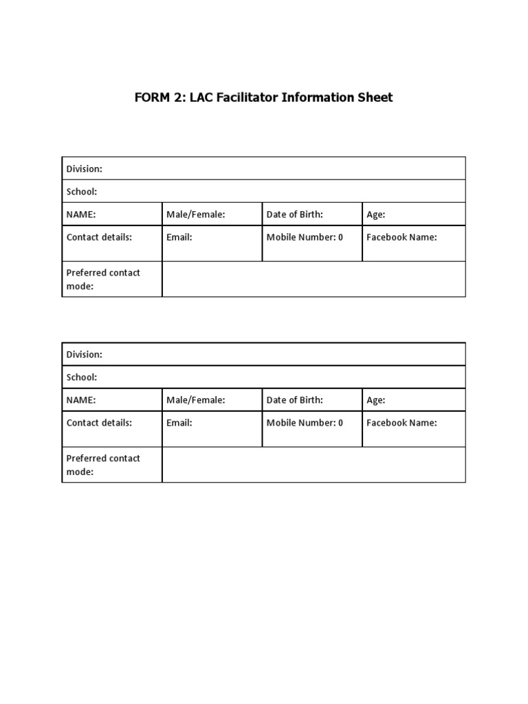 FORM 2: LAC Facilitator Information Sheet | PDF
