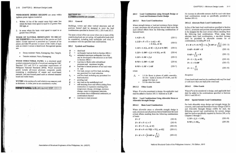 NSCP 2015 7th Edition Section 203 Load and Load Combination Factors | PDF