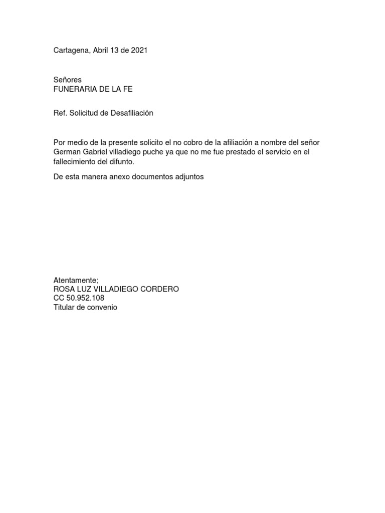 Carta Funeraria La Fe | PDF