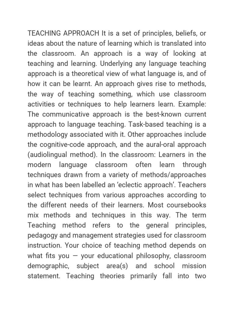 TEACHING APPROACH It Is A Set of Principles | PDF