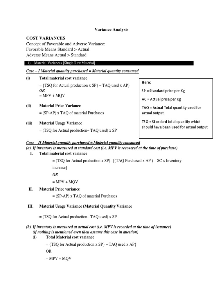 Variance ANALYSIS | PDF | Output (Economics) | Economies