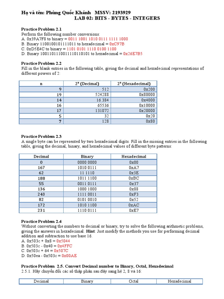 LAB-02 - Bits - Bytes - Integers | PDF