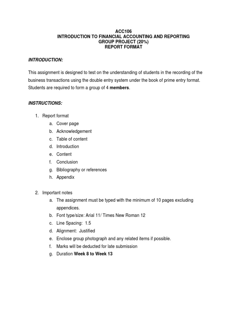 ACC106 Introduction To Financial Accounting and Reporting Group Project ...