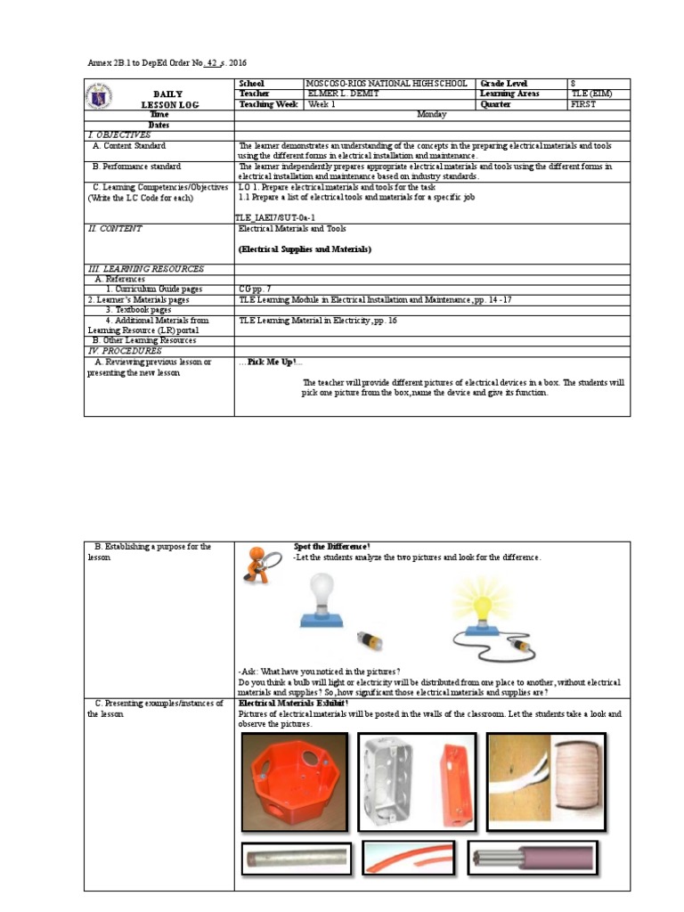 Electrical Materials Lesson | PDF | Electrical Wiring | Learning