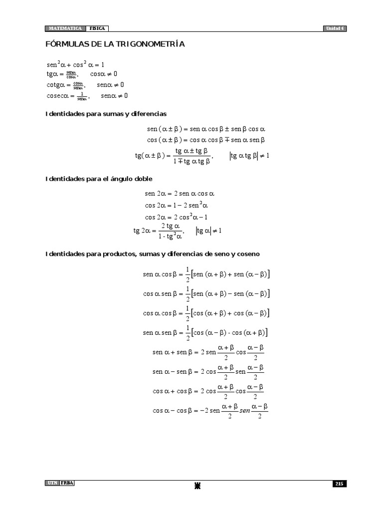 Fórmulas de Trigonometría Esenciales | PDF | Funciones trigonométricas ...