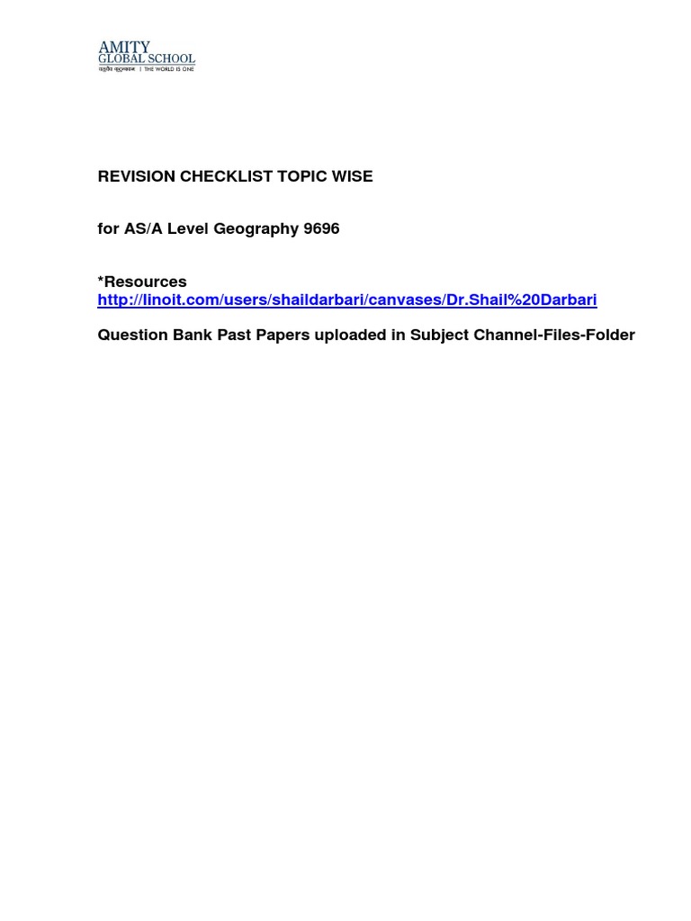 Revision Checklist Scedule Geography | PDF | Humidity | River