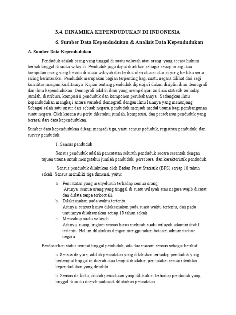 Bahan Ajar, Geo, XI.3.4.6.Sumber Data Kependudukan | PDF