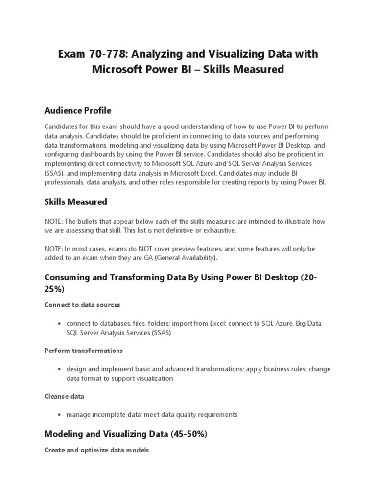 Exam 70-778: Analyzing and Visualizing Data With Microsoft Power BI ...