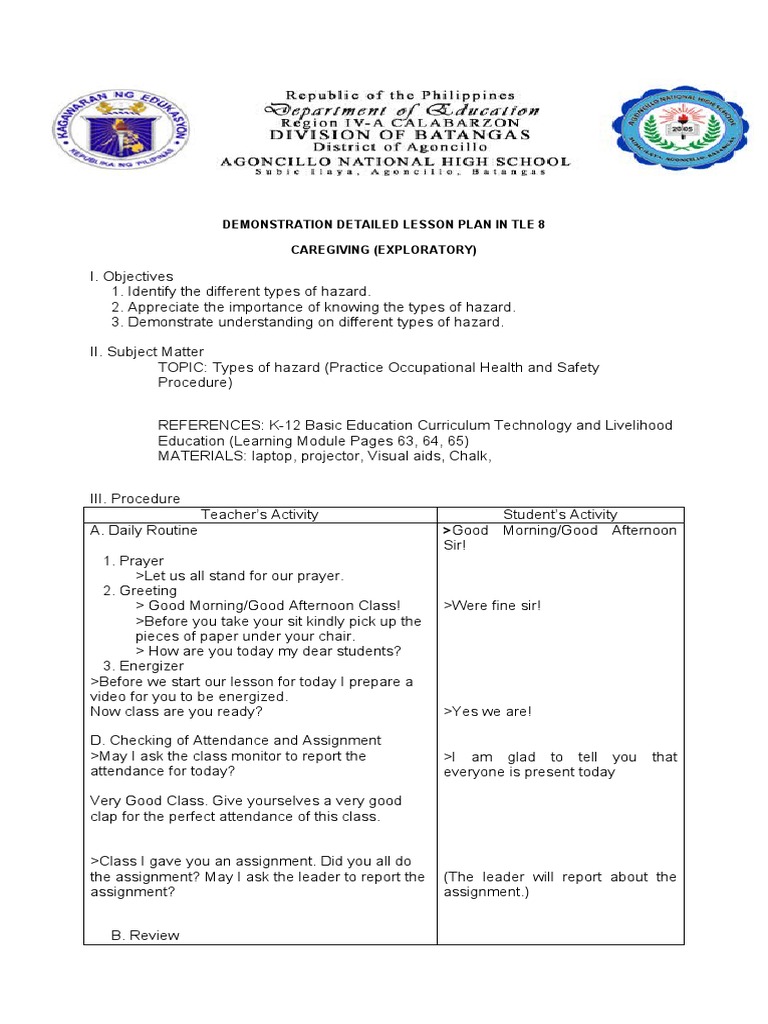 Demonstration Detailed Lesson Plan in Tle 8 | PDF | Caregiver | Lesson Plan
