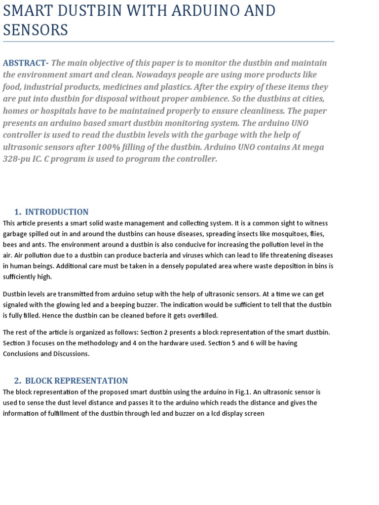 Arduino Smart Dustbin Monitoring System | PDF | Arduino | Ultrasound