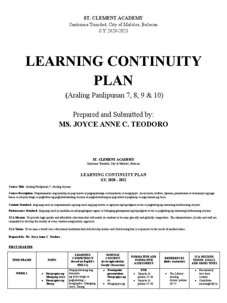 Learning Plan Format | PDF