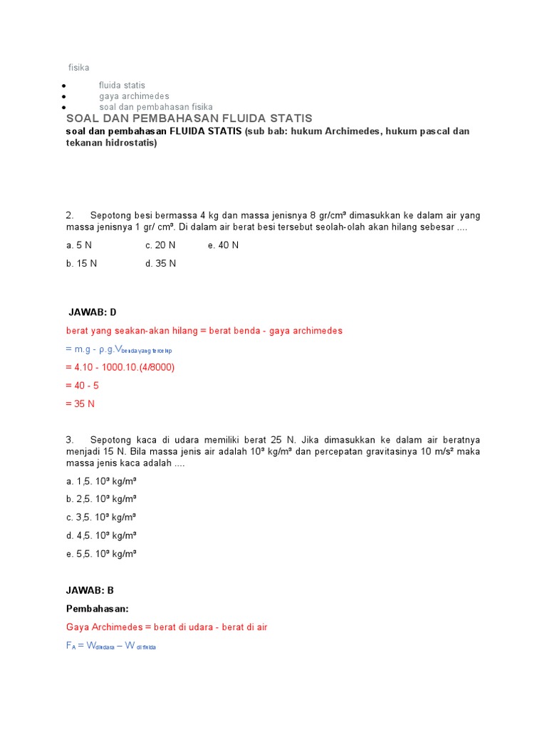 Soal Fluida Statis | PDF