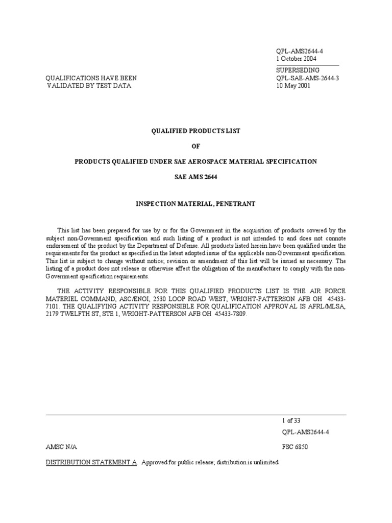 Qpl-Ams2644-4-2004 Qualified Products List-Under Sae Ams 2644 ...