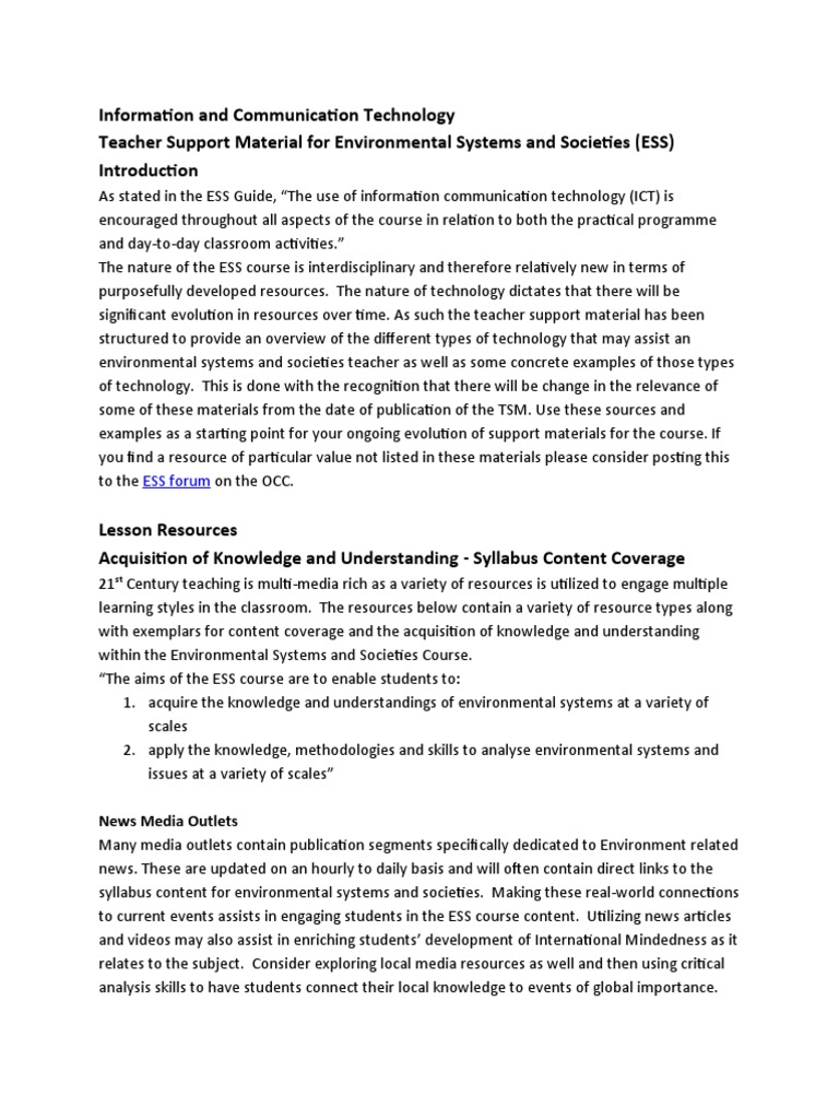 ESS - Technology Teacher Support Material | PDF | Educational ...