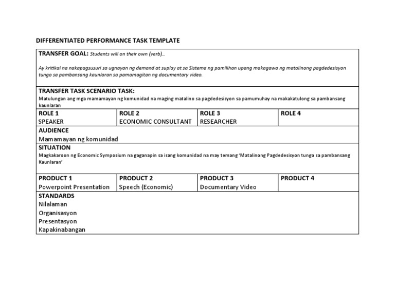 Differentiated Performance Task Template | PDF