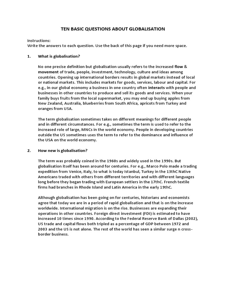 Ten Basic Questions About Globalisation | PDF | Globalization | Outsourcing