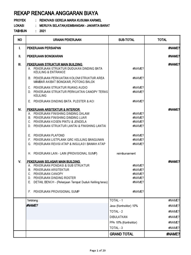 RAB Renovasi Gereja Maria Kusuma Karmel | PDF