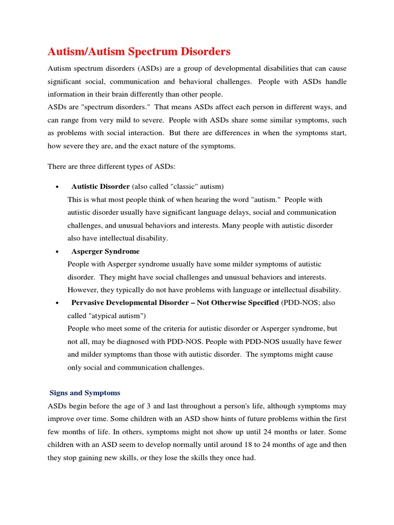 Autism/Autism Spectrum Disorders: Autistic Disorder (Also Called ...