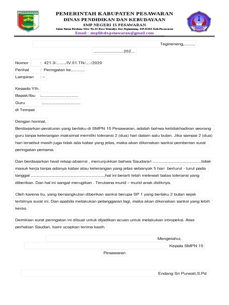 Contoh Surat Peringatan Buat Guru | PDF