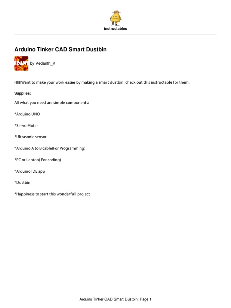 Arduino Tinker CAD Smart Dustbin: Instructables | PDF | Teaching ...
