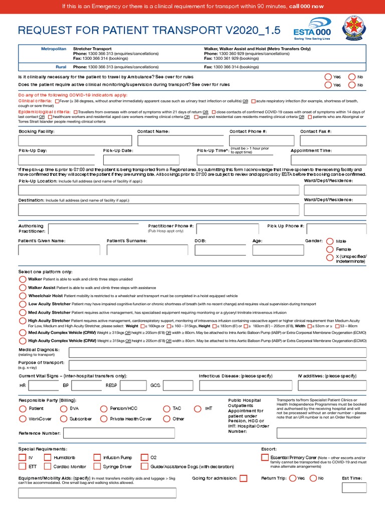 NEPT Patient Transport Booking Form | PDF | Mental Disorder | Health Care
