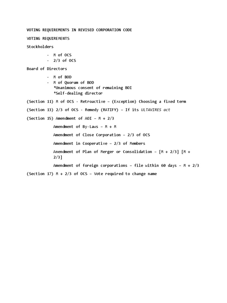 Voting Requirements in Revised Corporation Code | PDF | Law