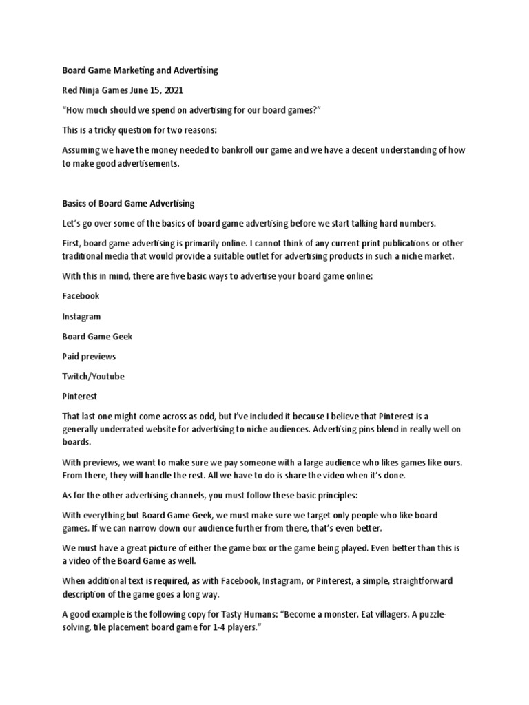 Board Game Advertising | PDF | Advertising | Marketing