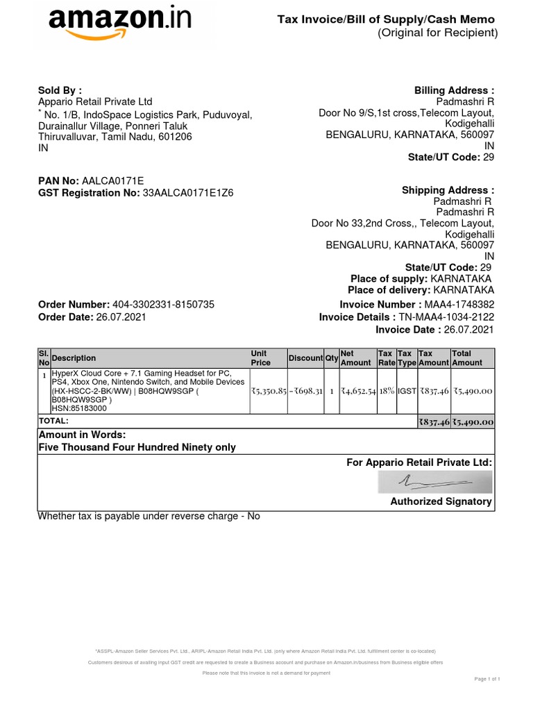 Headset Hyper X Invoice | PDF | Invoice | Economies